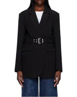GANNI Crepe Blazer With Belt - Black
