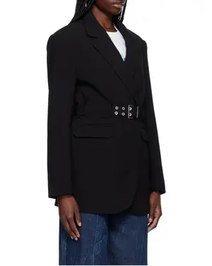 GANNI Crepe Blazer With Belt - Black