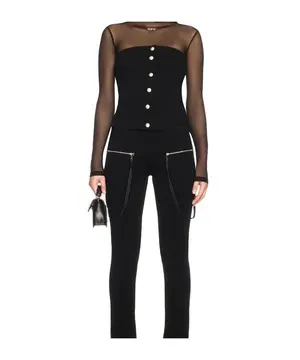 Off-White Sleeveless Corset Top With Logo Button Detail