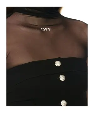 Off-White Sleeveless Corset Top With Logo Button Detail