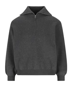 Balenciaga Half-zip Knitted Jumper With Zip Pockets - Grey