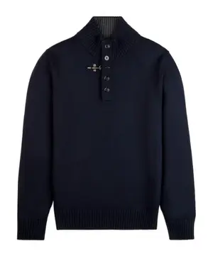 FAY Wool Button Detailed Mock Neck Sweater - Blue