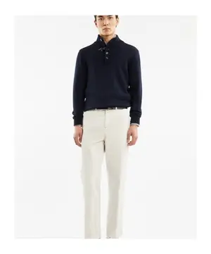 FAY Wool Button Detailed Mock Neck Sweater - Blue