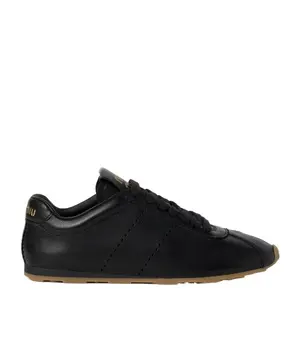 Miu Miu Perforated Leather Lace-up Sneakers - Black