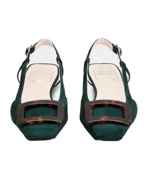 ROGER VIVIER Belle Vivier Suede Slingback Ballerinas - Green