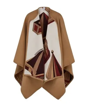 FERRAGAMO Nadir Print Reversible Cape - Bordeaux/camel