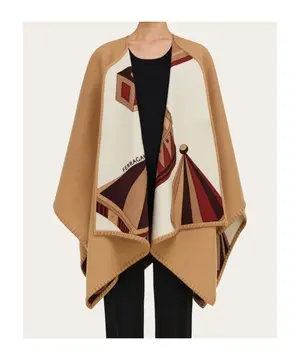 FERRAGAMO Nadir Print Reversible Cape - Bordeaux/camel