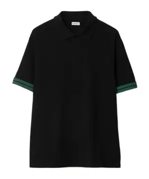 Burberry Striped-cuffs Short Sleeved Polo Shirt - Black