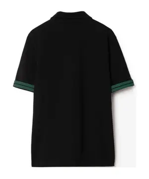 Burberry Striped-cuffs Short Sleeved Polo Shirt - Black