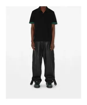 Burberry Striped-cuffs Short Sleeved Polo Shirt - Black