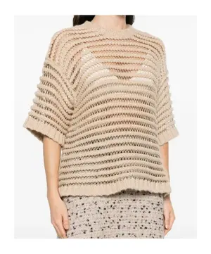 Fabiana Filippi Lurex Crewneck Jumper - Beige
