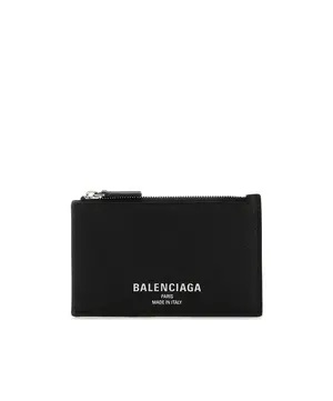 Balenciaga Logo Printed Zipped Card Holder - Black