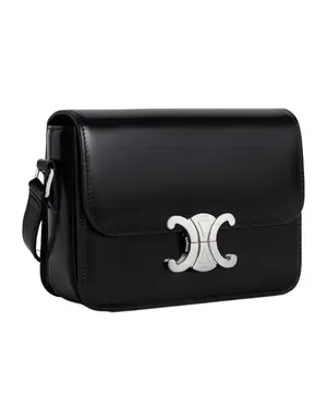 Celine Teen Triomphe Bag In Shiny Calfskin - Black