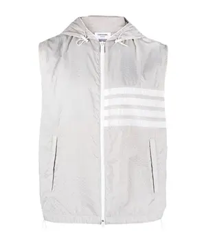 Thom Browne 4-bar Stripe Ripstop Hooded Gilet - Light Gray