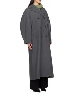 GANNI Oversized Long Pea Coat - Grey