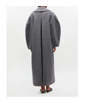 GANNI Oversized Long Pea Coat - Grey
