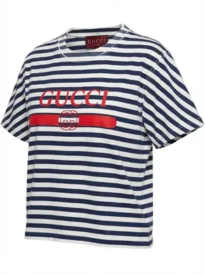GUCCI Gucci Logo Printed Striped T-Shirt