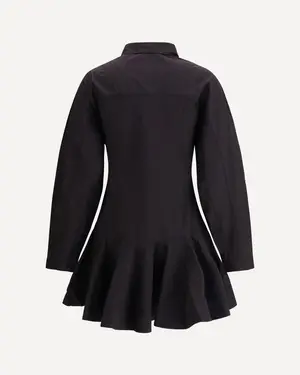 GANNI Mini Shirt Dress With Ruffled Hem - Black