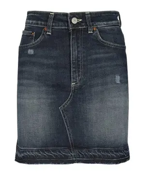 DONDUP Faded Denim Mini Skirt With Belt Rings And Distressed Details - Black