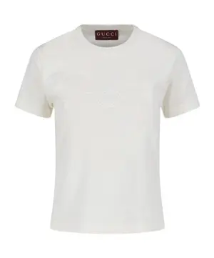 Gucci Medium Cotton Jersey T-shirt With Interlocking G Detail - Ivory