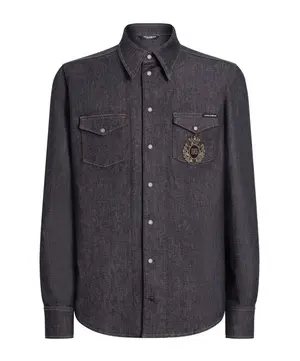 Dolce & Gabbana Dolce Gabbana Heraldic Emblem Denim Shirt - Blue