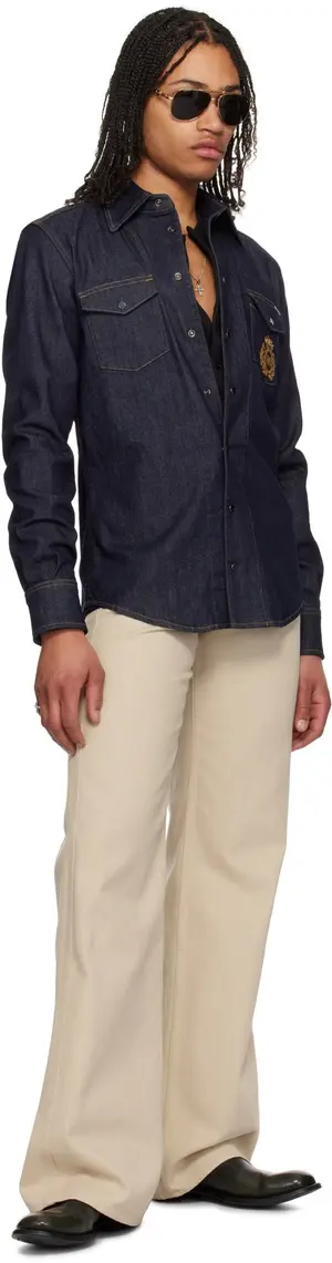 Dolce & Gabbana Dolce Gabbana Heraldic Emblem Denim Shirt - Blue