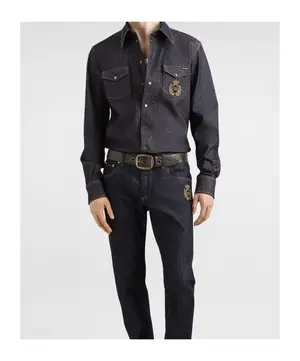 Dolce & Gabbana Dolce Gabbana Heraldic Emblem Denim Shirt - Blue