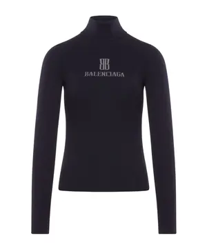 Balenciaga Logo Intarsia Turtleneck Knit Top - Black