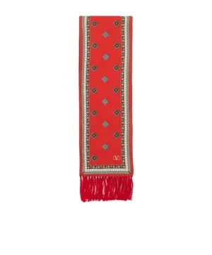 Valentino Garavani Chamber Fringed Edge Scarf - Red
