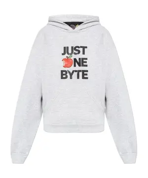 Coperni Long Sleeve Hooded Sweatshirt With Graphic Print - Gray