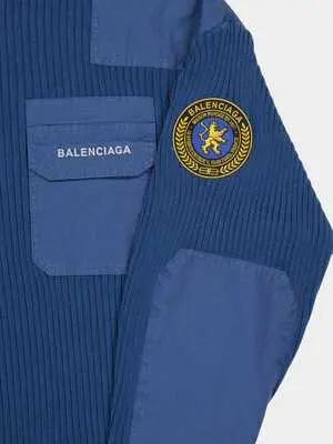 Balenciaga Knitted Jumper With Cuff Badge - Blue