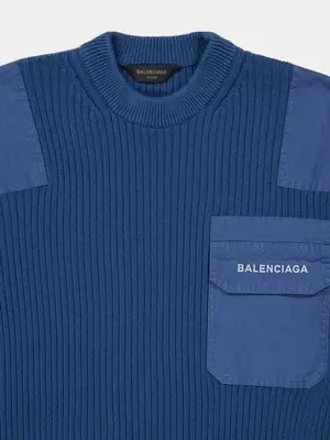 Balenciaga Knitted Jumper With Cuff Badge - Blue