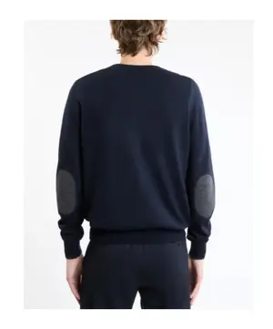 FAY Round Neck Jumper With Contrast Patch Detail - Blue