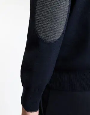 FAY Round Neck Jumper With Contrast Patch Detail - Blue