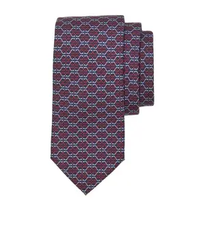 FERRAGAMO Gancini Printed Neck Tie - Navy/red