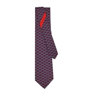 FERRAGAMO Gancini Printed Neck Tie - Navy/red