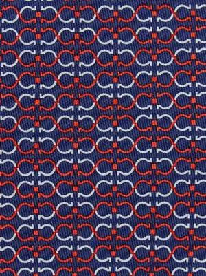 FERRAGAMO Gancini Printed Neck Tie - Navy/red