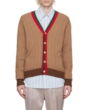 Gucci Web Stripe Ribbed-knit Cardigan