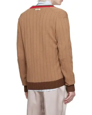 Gucci Web Stripe Ribbed-knit Cardigan
