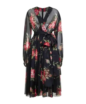 Dolce & Gabbana Floral Printed V-neck Midi Dress - Black/multicolor