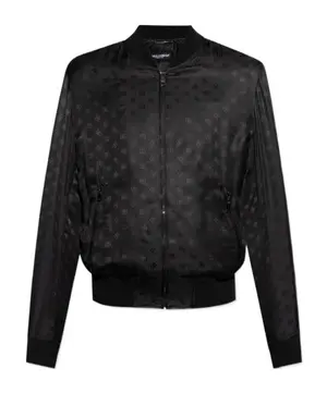 Dolce & Gabbana Logo Jacquard Zipped Bomber Jacket - Black