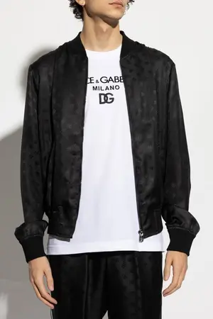 Dolce & Gabbana Logo Jacquard Zipped Bomber Jacket - Black