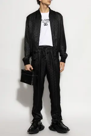 Dolce & Gabbana Logo Jacquard Zipped Bomber Jacket - Black