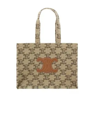 Celine Cabas Thais Large Textile Bag With Triomphe - Camel