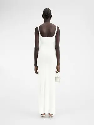 Jacquemus Belted Rib Knit Maxi Dress - White