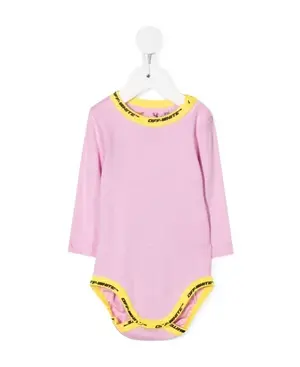 Off-White Logo Trim Long Sleeve Bodysuit - Pink