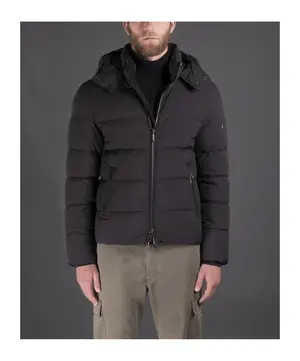 MOORER Quilted Down Jacket With Removable Hood - Black