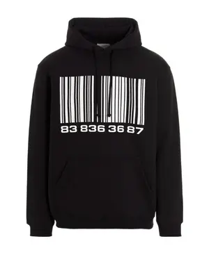 VTMNTS Barcode Printed Drawstring Hoodie - Black