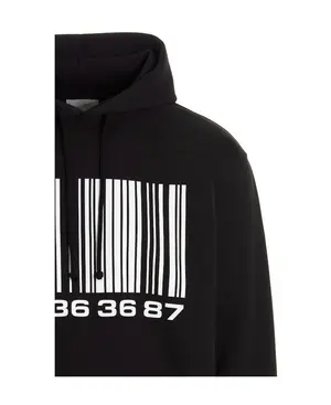 VTMNTS Barcode Printed Drawstring Hoodie - Black