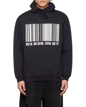 VTMNTS Barcode Printed Drawstring Hoodie - Black
